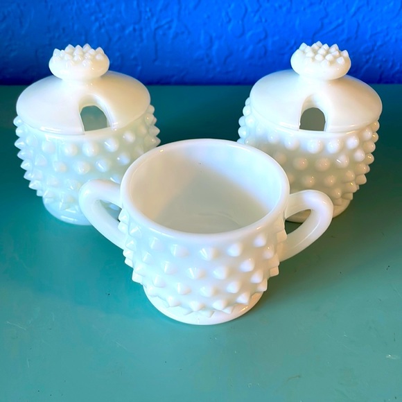 Fenton | Dining | Two Vintage Fenton White Hobnail Jam Lidded Pots And ...